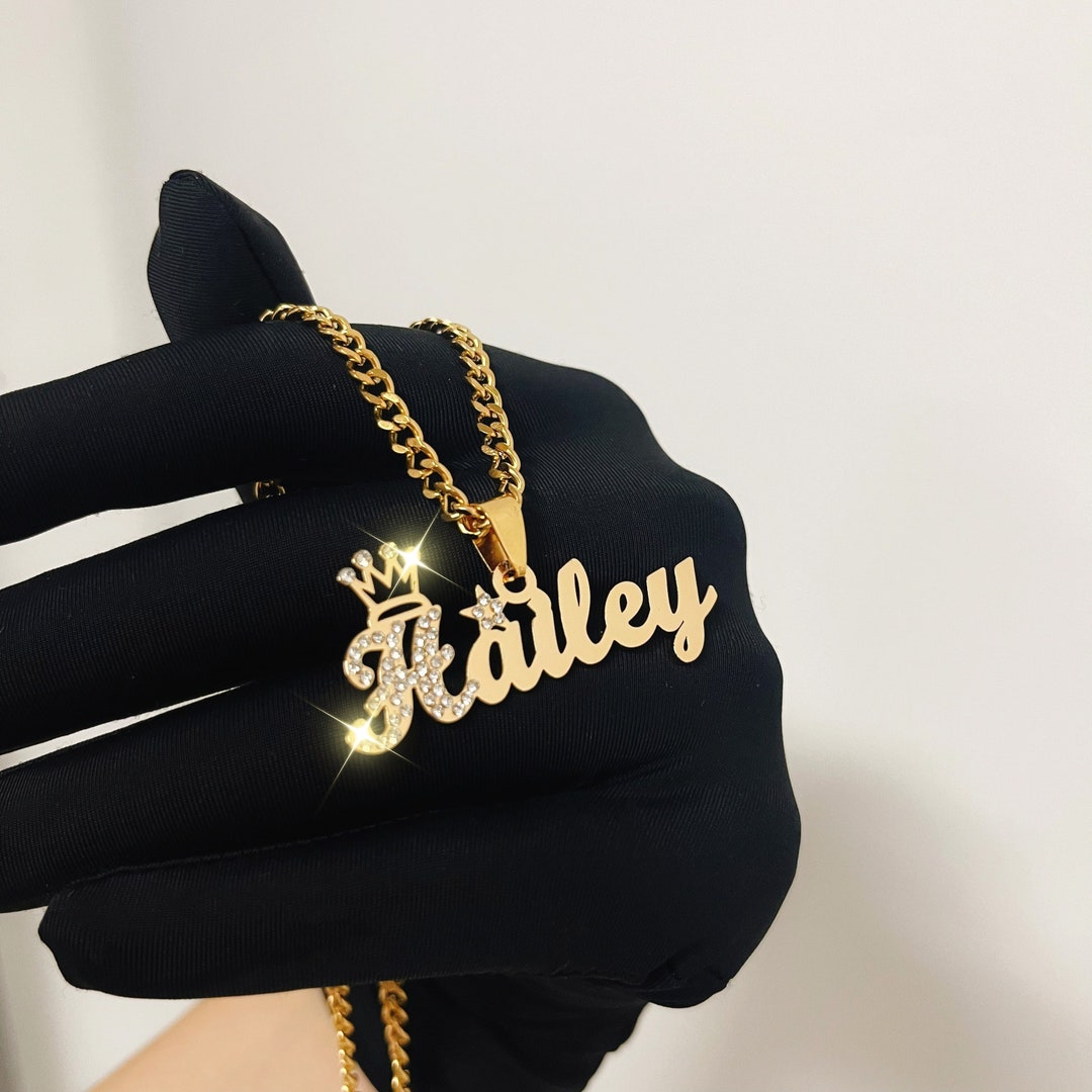 Diamond Crown Necklace, Custom Diamond Name Necklace, Bling Name ...