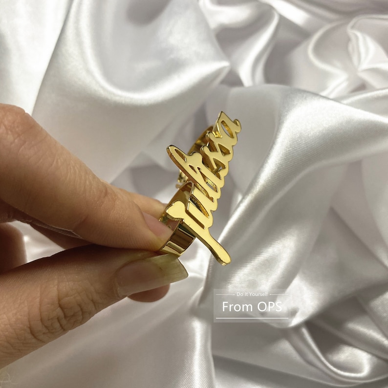 Custom Name Ringtwo Finger Ring nameplate Ringminimalist - Etsy