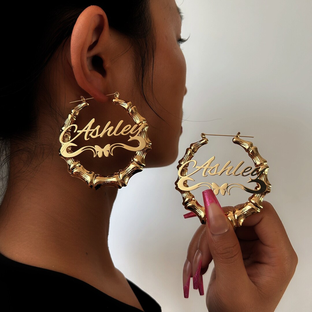 Custom Bamboo Earrings,name Bamboo Earrings,custom Name Earrings ...