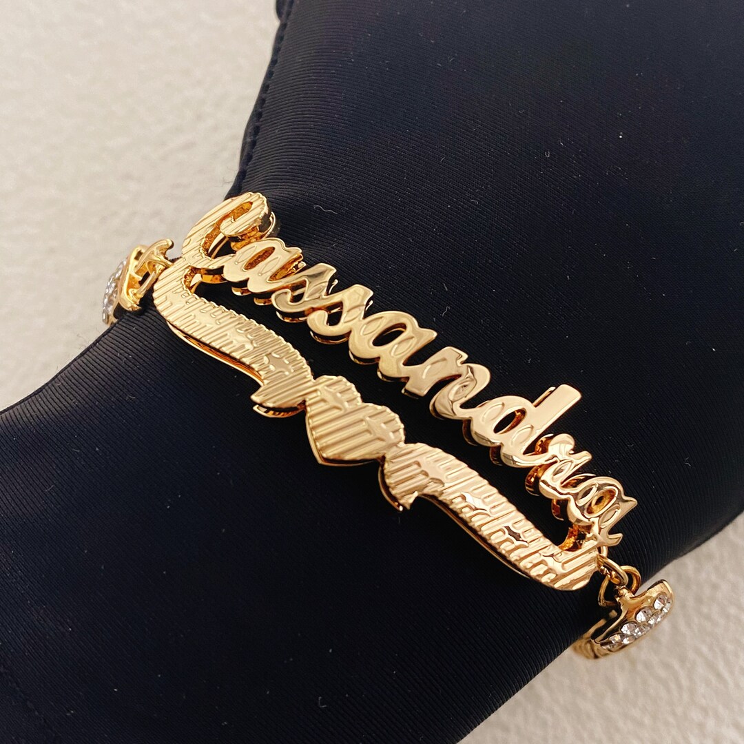 Double Layer Nameplate With Heart,custom Name Bracelet,3d Double Plated ...