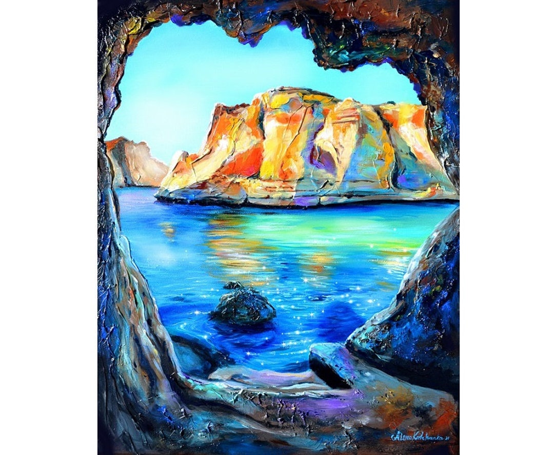 Marine Landscape Sea Painting, Sea Cave Art, Blue Lagoon, Italian Coast ...