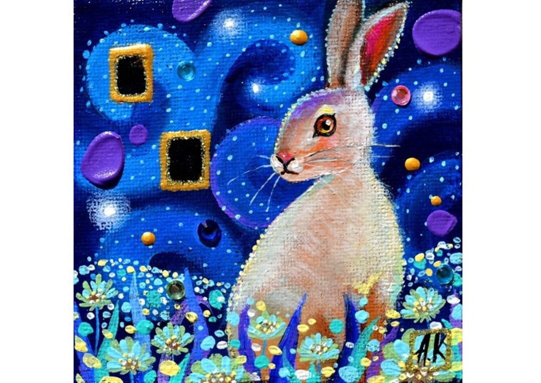 Hare Painted. Rabbit Art Hare on the Field. Original Painting of the ...