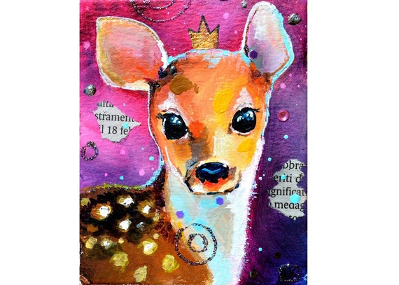 Fawn Art Wild Animals Deco Bamby Fawn Miniature Art Naive - Etsy