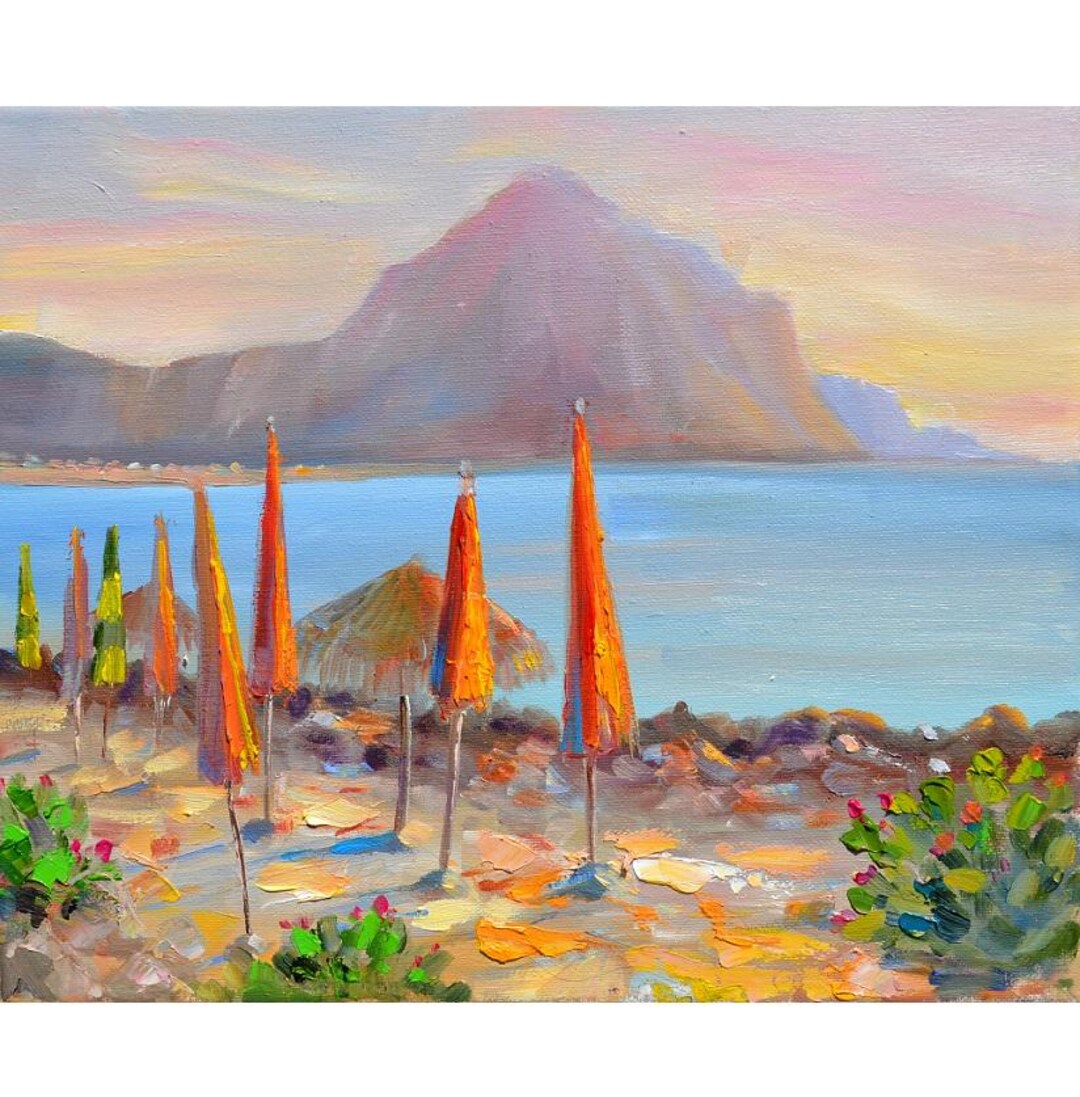 Beach With Umbrellas, San Vito Lo Capo Art, Sicily Beach, Sicilian Art ...