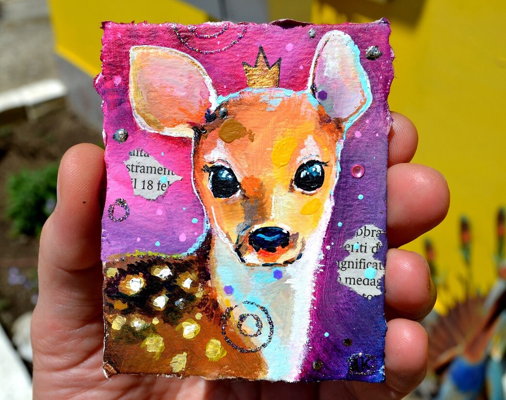 Fawn Art Wild Animals Deco Bamby Fawn Miniature Art Naive - Etsy