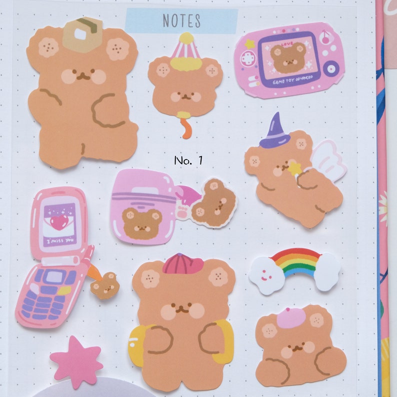 Bear Rabbit Sticker | 1 Sheet | Sticker Sheet | Planner Sticker ...