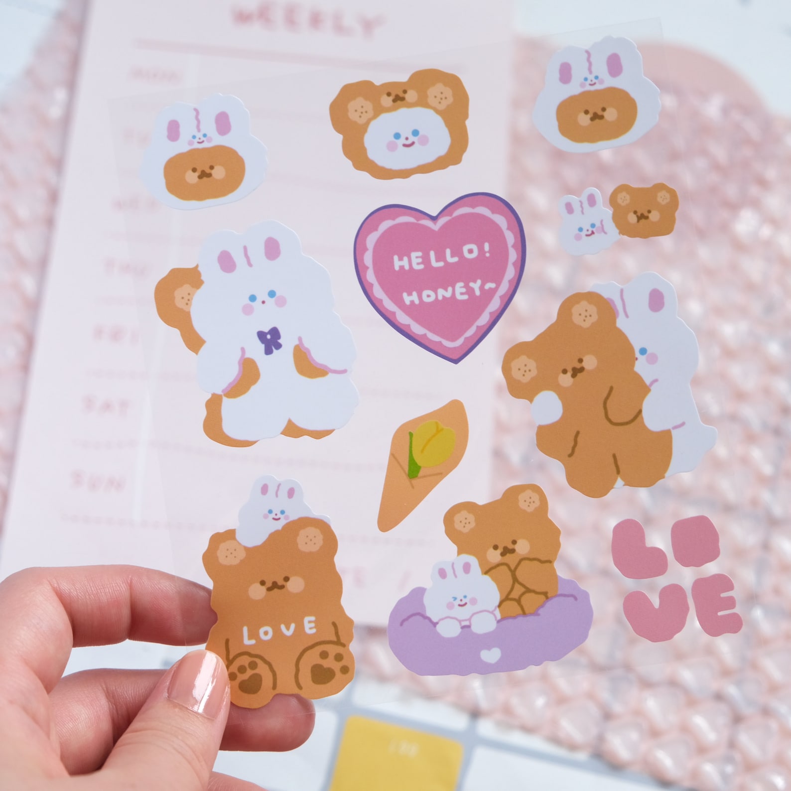 Bear Rabbit Sticker | 1 Sheet | Sticker Sheet | Planner Sticker ...
