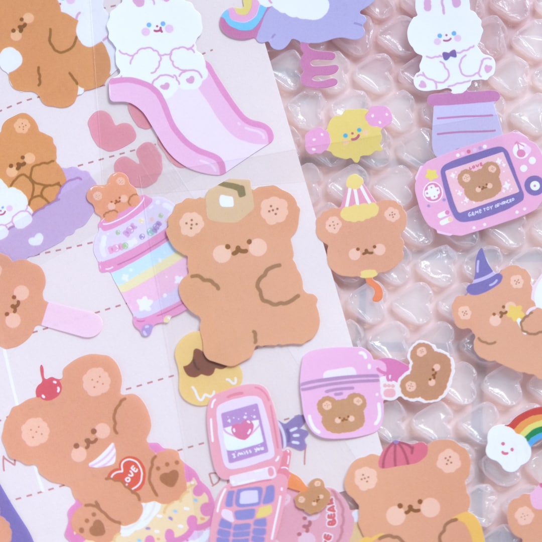 Bear Rabbit Sticker | 1 Sheet | Sticker Sheet | Planner Sticker ...