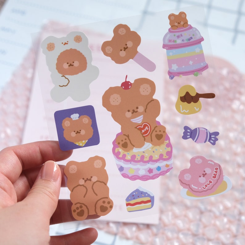 Bear Rabbit Sticker | 1 Sheet | Sticker Sheet | Planner Sticker ...