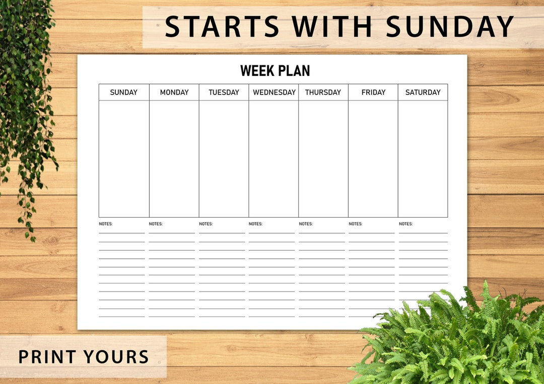 Week Plan - STARTS WITH SUNDAY - Do Things - Plans - Goals - Agenda ...