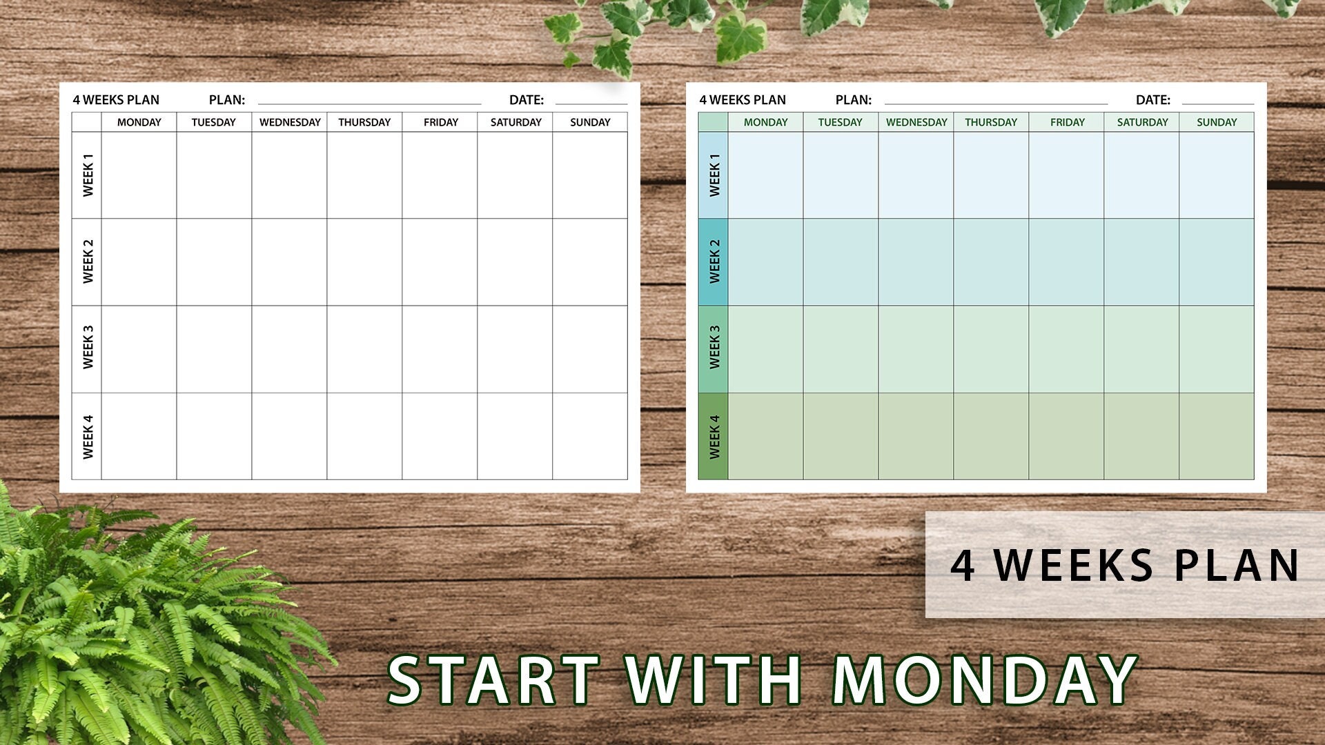 4 Week Plan - STARTS WITH MONDAY - Do Things - Plans - Goals - Agenda ...