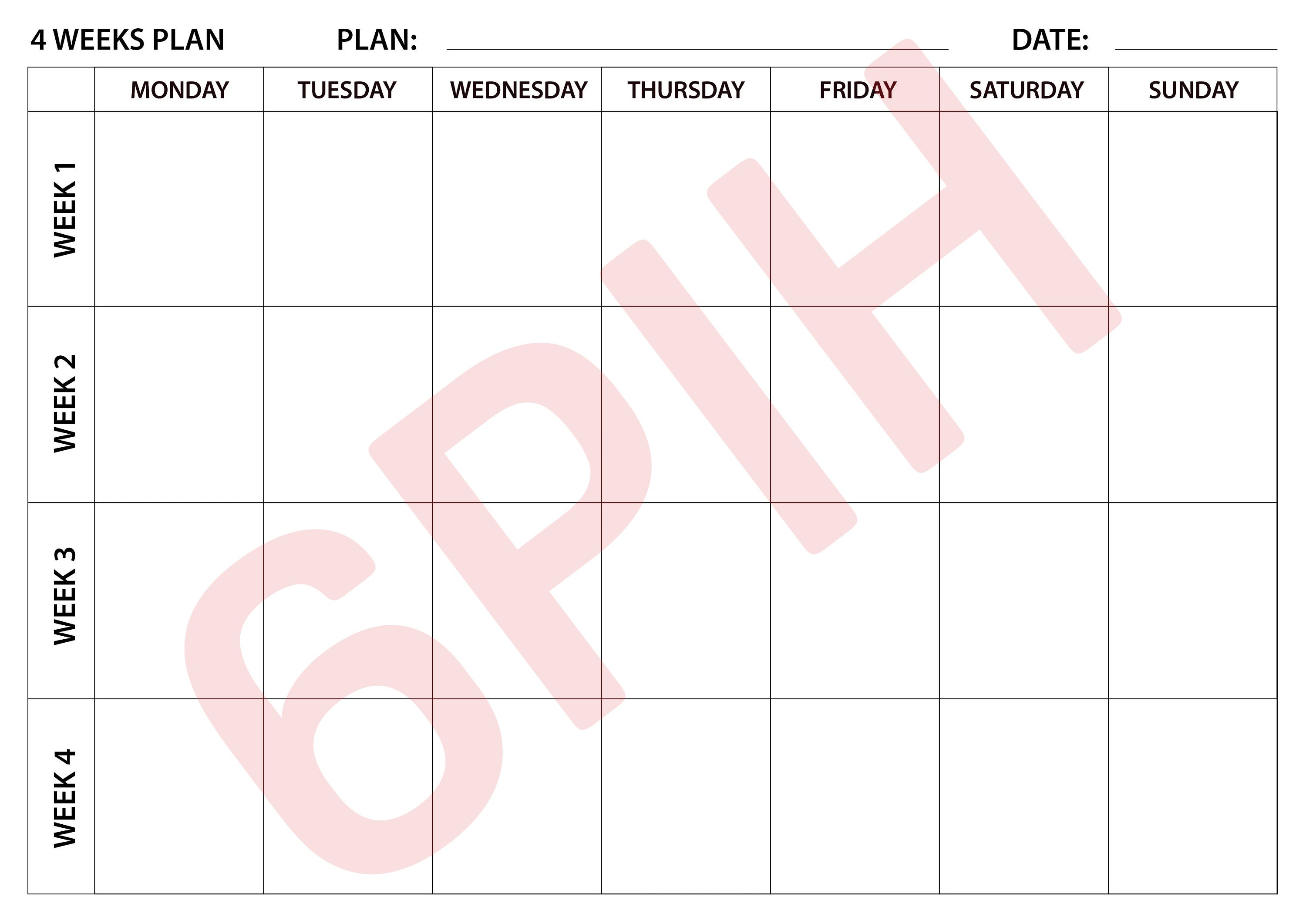 4 Week Plan - STARTS WITH MONDAY - Do Things - Plans - Goals - Agenda ...