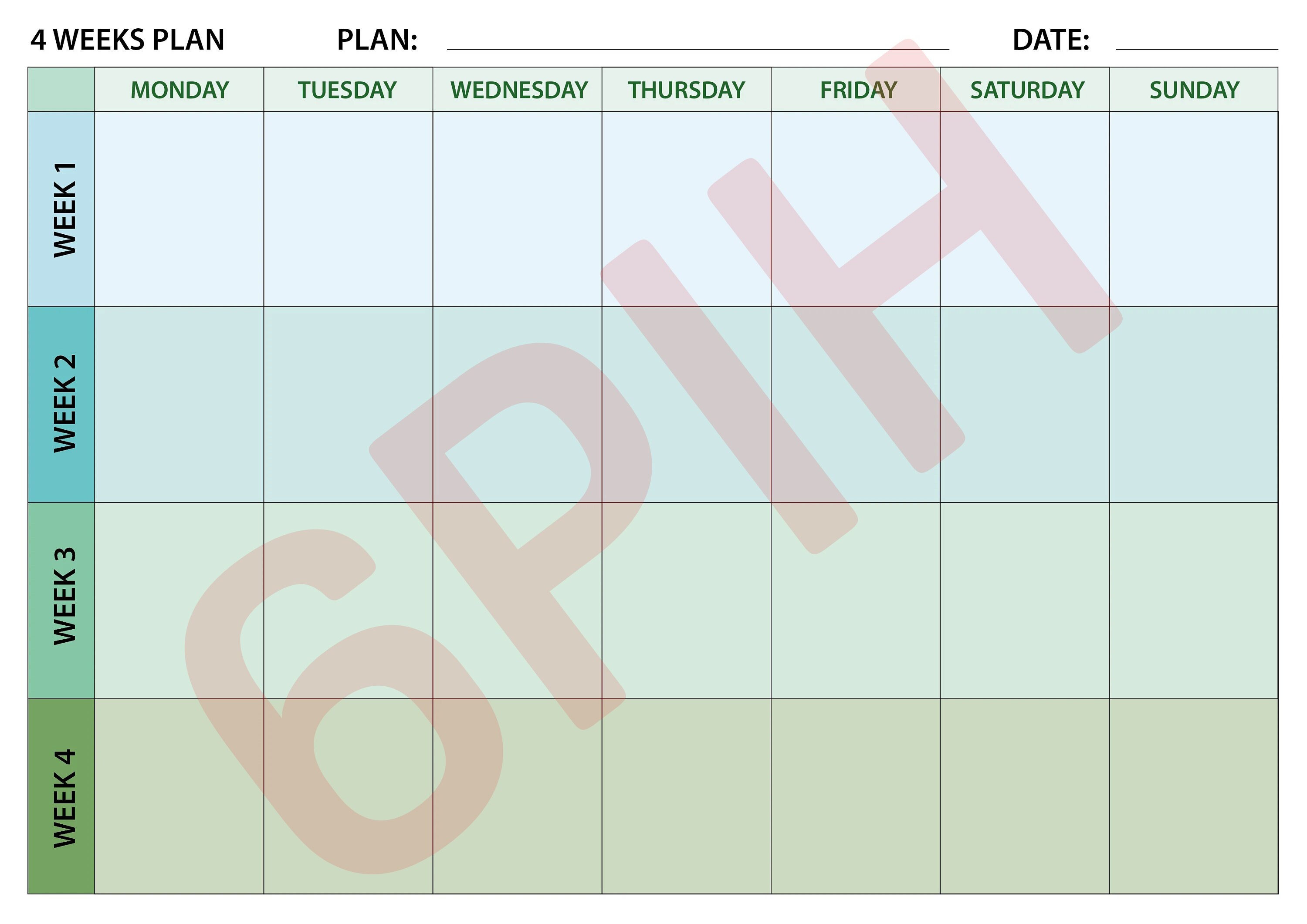 4 Week Plan - STARTS WITH MONDAY - Do Things - Plans - Goals - Agenda ...