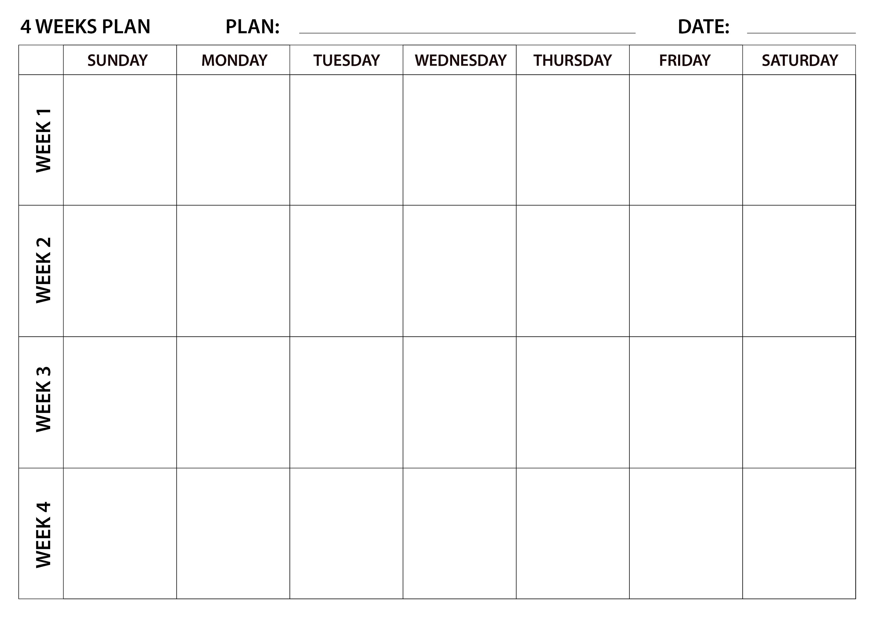 4 Weeks Plan STARTS WITH SUNDAY Do Things Plans Goals Agenda Holydays ...