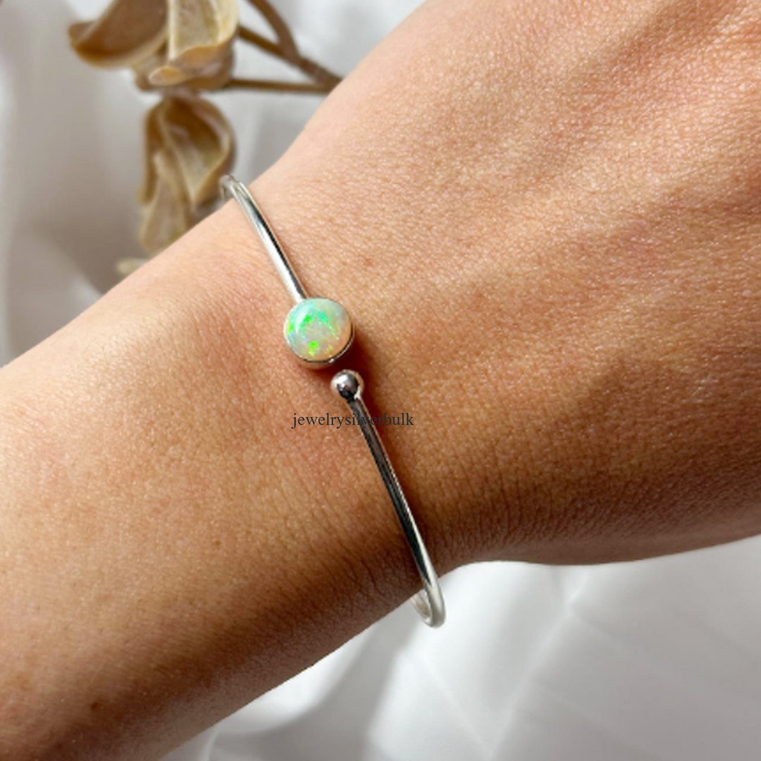 Ethiopian Opal Bangle, Sterling Silver Bangle, Silver Cuff Bangle, Opal Bangle, Handmade ...