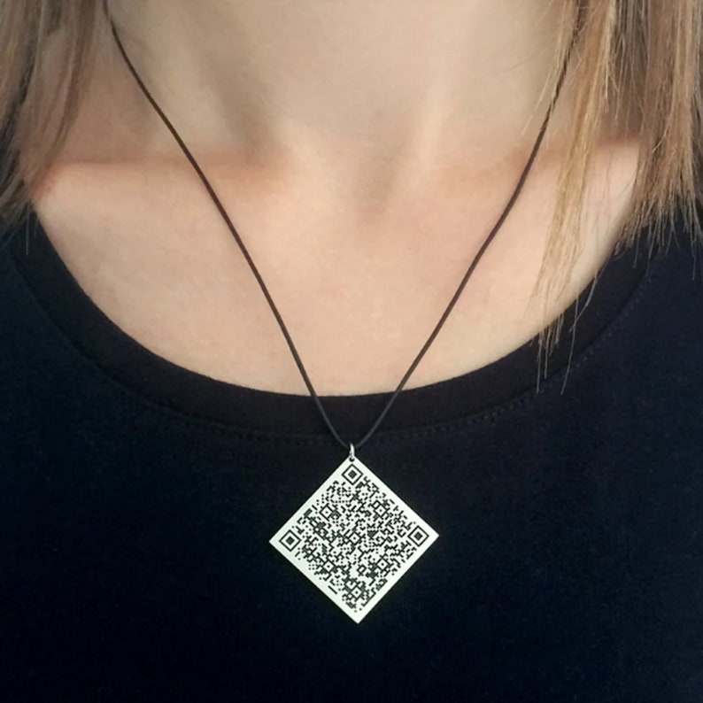 Personalized QR Code Necklace in Sterling Silver Metal QR - Etsy