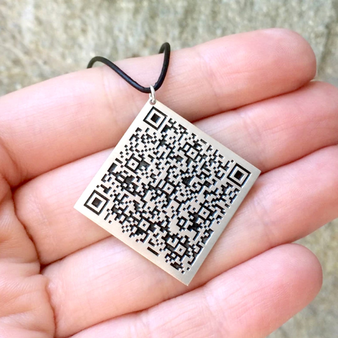 Personalized QR Code Necklace in Sterling Silver Metal, QR Code Gift ...