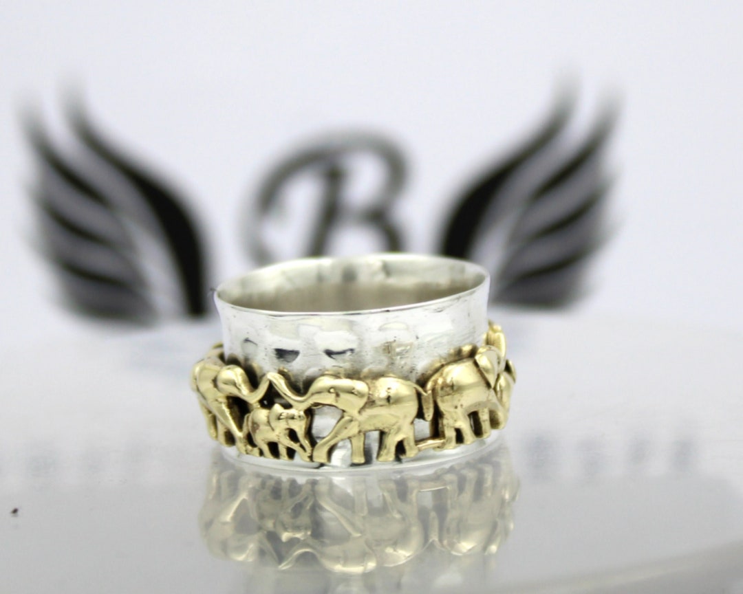 Elephant Spinner Ring: 925 Sterling Silver, Brass Meditation Band - Etsy