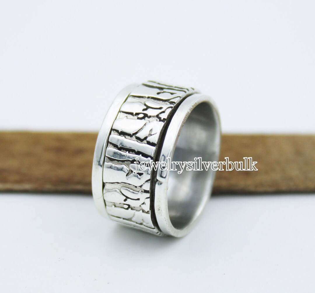 Spinner Ring, 925 Sterling Silver, Forest Ring, Silver Ring, Engraved ...