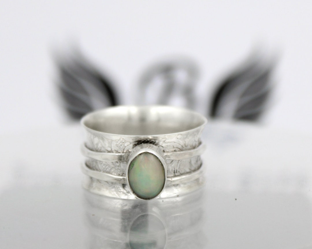 Opal Stone 925 Sterling Silver Spinner Ring: Handmade Boho Fidget Ring ...