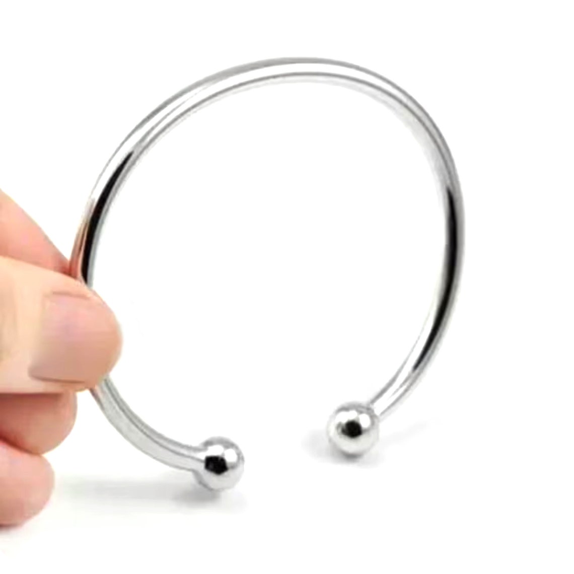 Handcrafted Sterling Silver Open Cuff Bracelet: Adjustable Ball Bangle ...