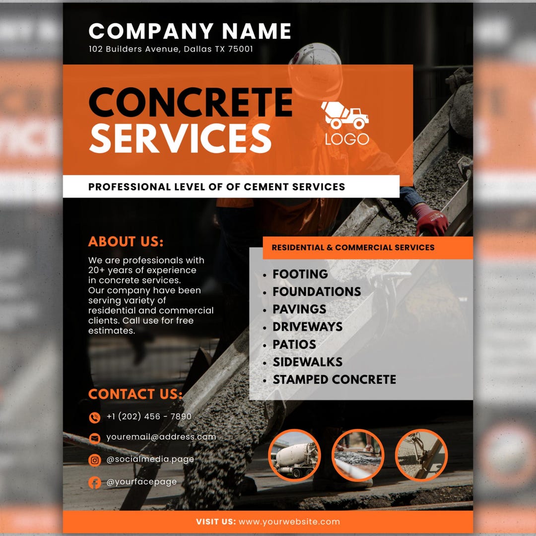 Concrete Service Flyer Template, Cement Company Advertising Custom ...