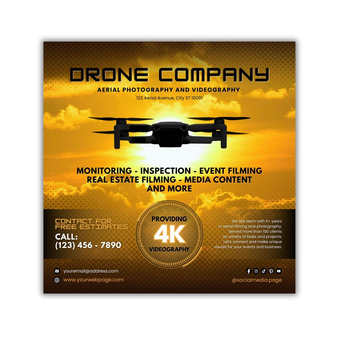 Drone Company Flyer Template, Professional Digital and Printable ...