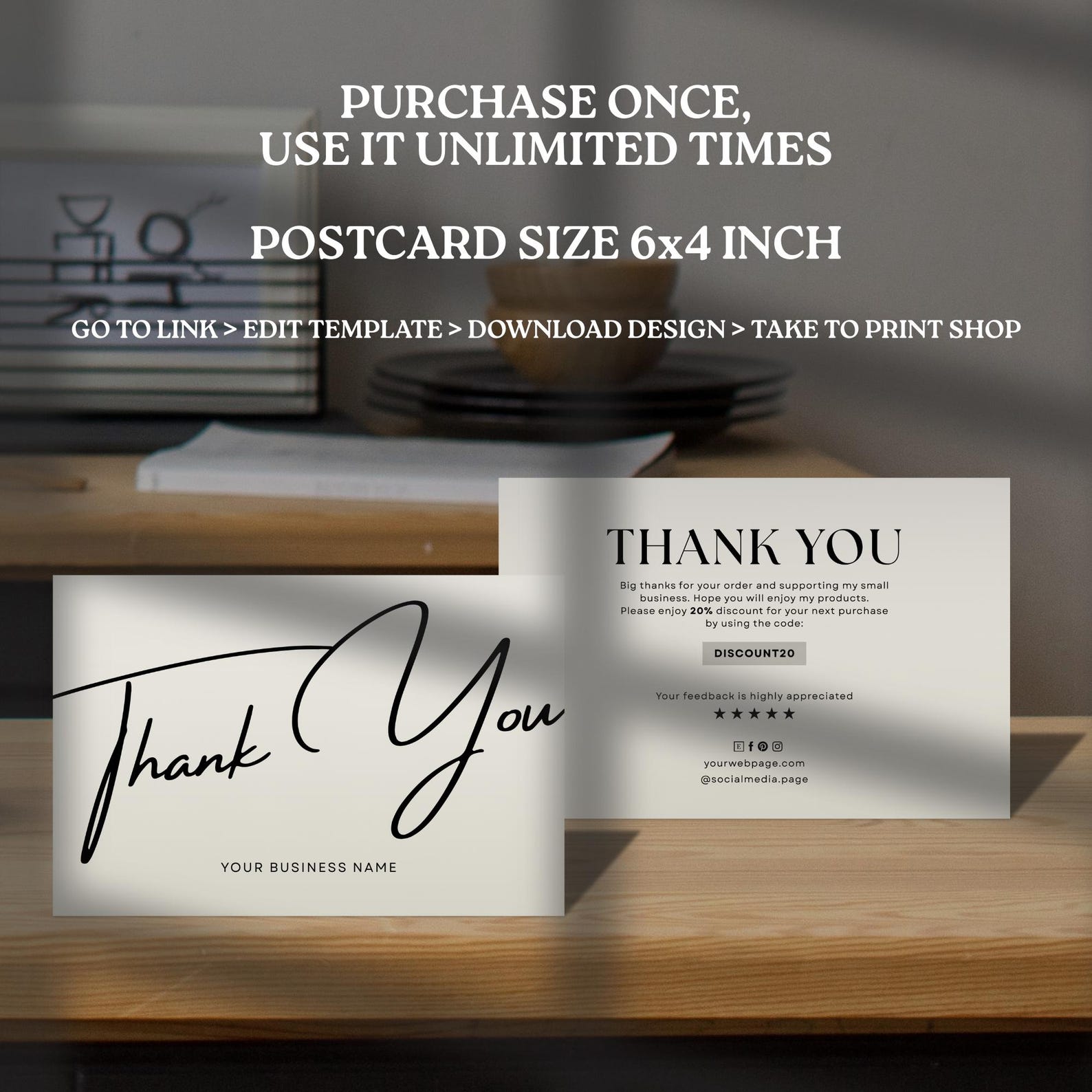 Elegant Thank You Card Template, Thanking Note to Customers and Clients ...