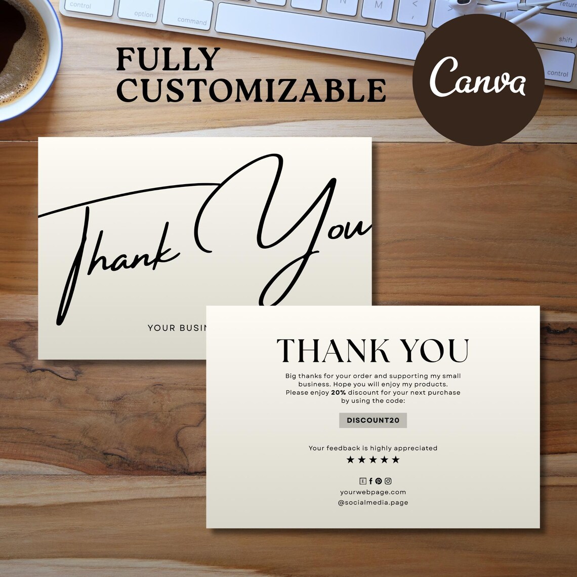 Elegant Thank You Card Template, Thanking Note to Customers and Clients ...