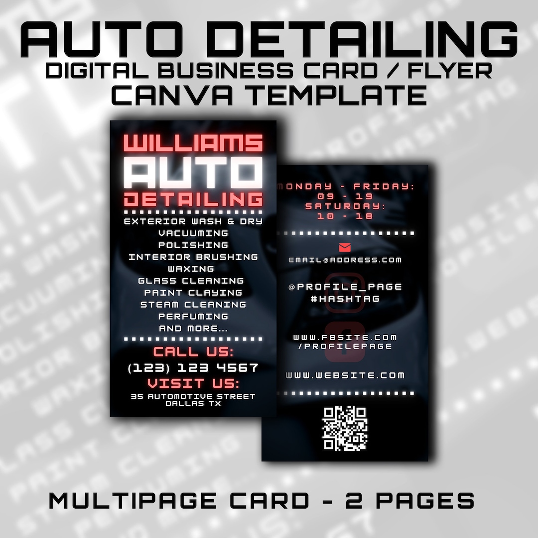 Auto Detailing and Car Wash Digital Business Card, Flyer Template ...