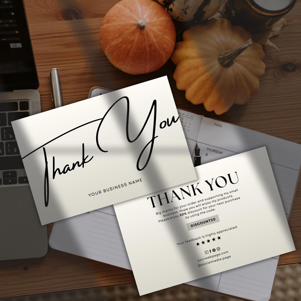 Elegant Thank You Card Template, Thanking Note to Customers and Clients ...