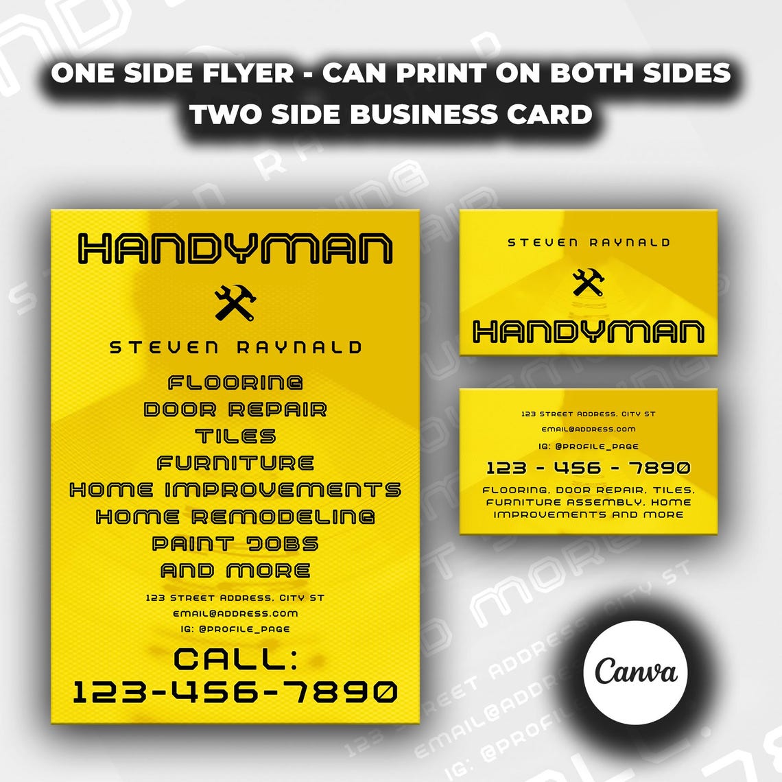 Handyman Business Card and Flyer Template Bundle, Printable Canva ...
