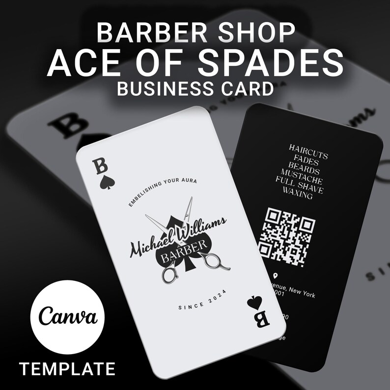 Ace of Spades Barber Shop Business Card, Hair Salon, Hairdresser Custom ...