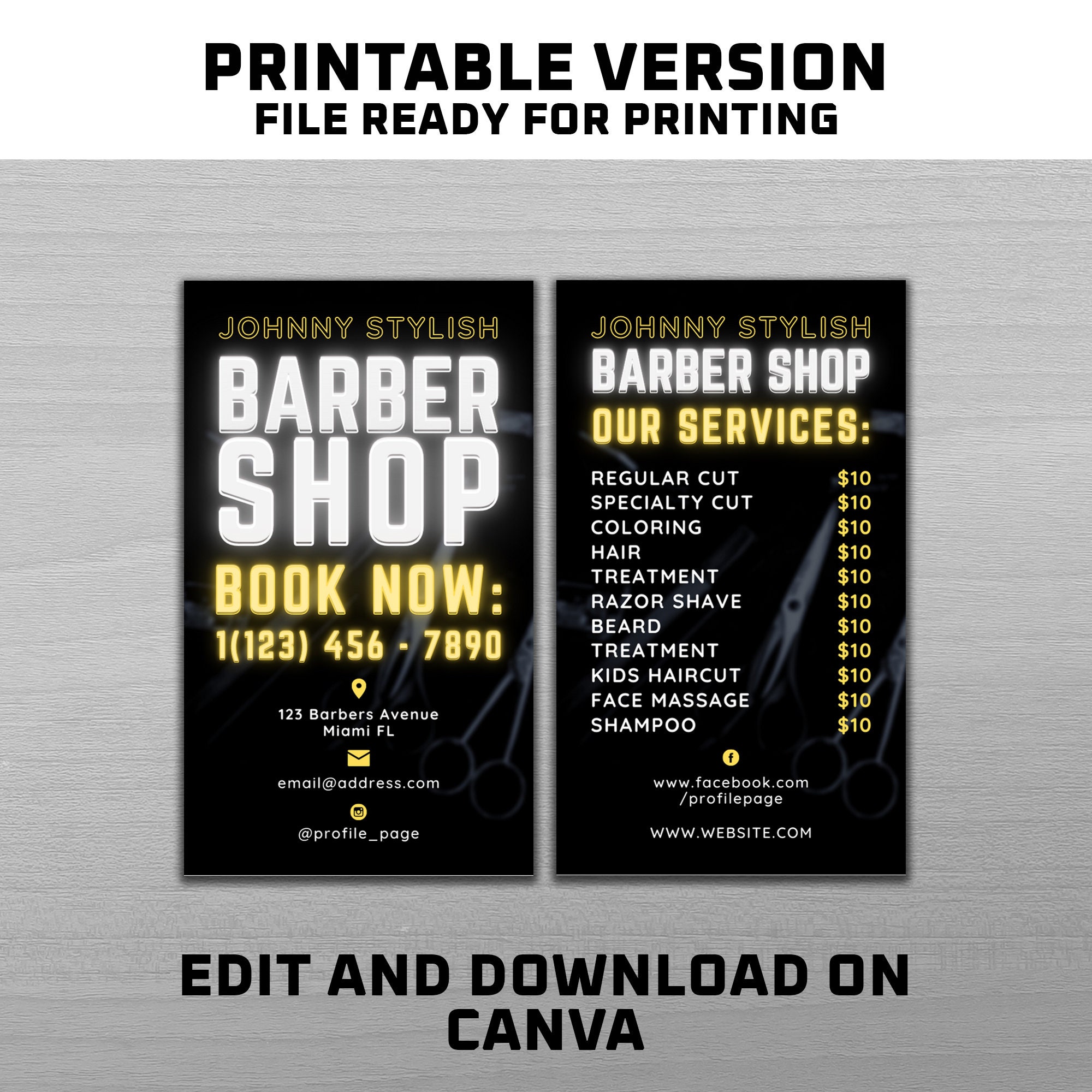 Barber Shop Business Card, Digital and Printable Template, Canva - Etsy
