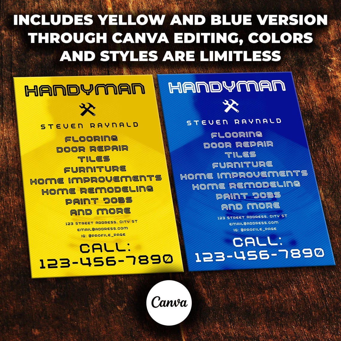 Handyman Business Card and Flyer Template Bundle, Printable Canva ...