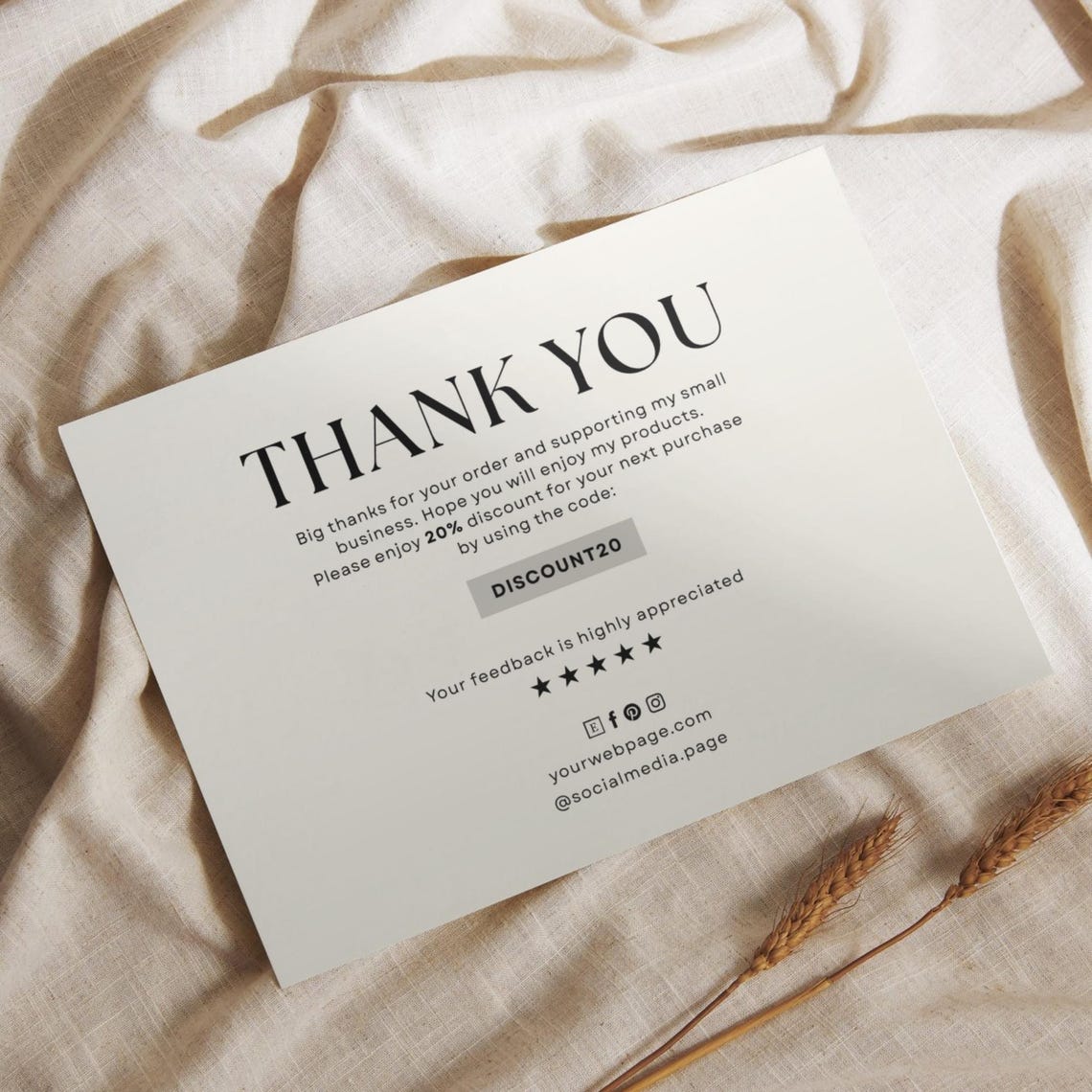 Elegant Thank You Card Template, Thanking Note to Customers and Clients ...