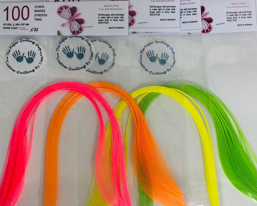 1mm Neon Paper Quilling Strips, 4 Packages of 80gsm Neon Pink, Neon ...