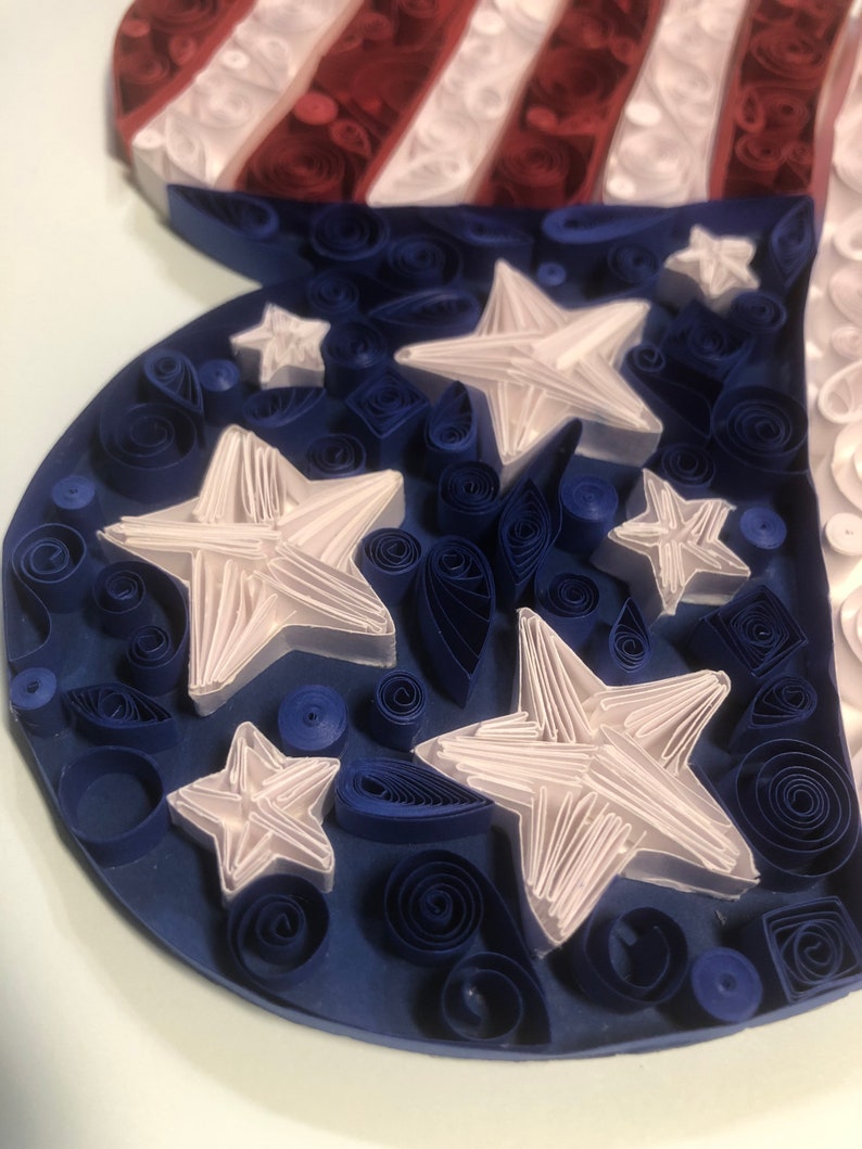 Paper Quilling of American Flag in the Shape of a Heart Framed or ...