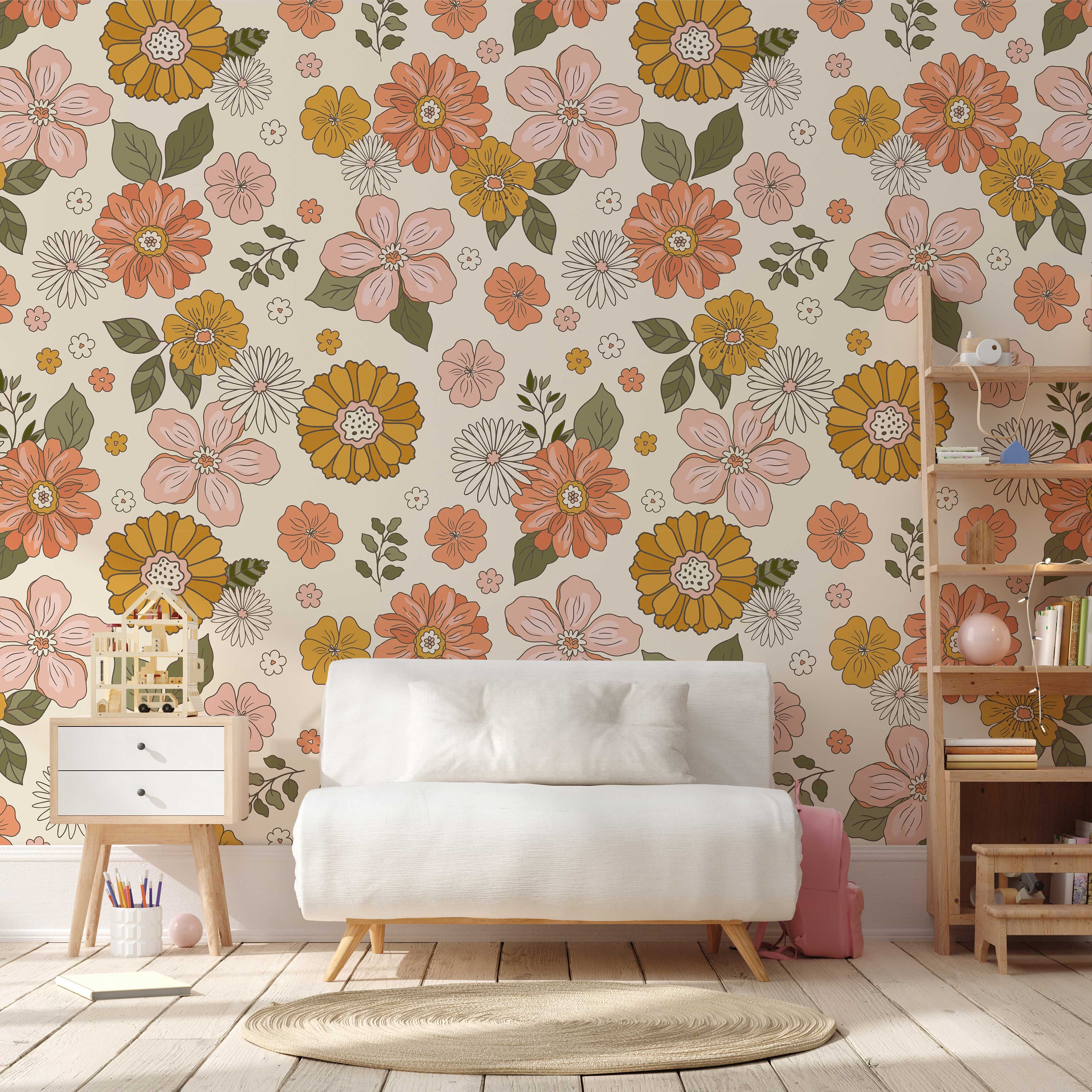 Groovy Boho Flower Peel and Stick Wallpaper - Retro Wall Decor for Kids ...