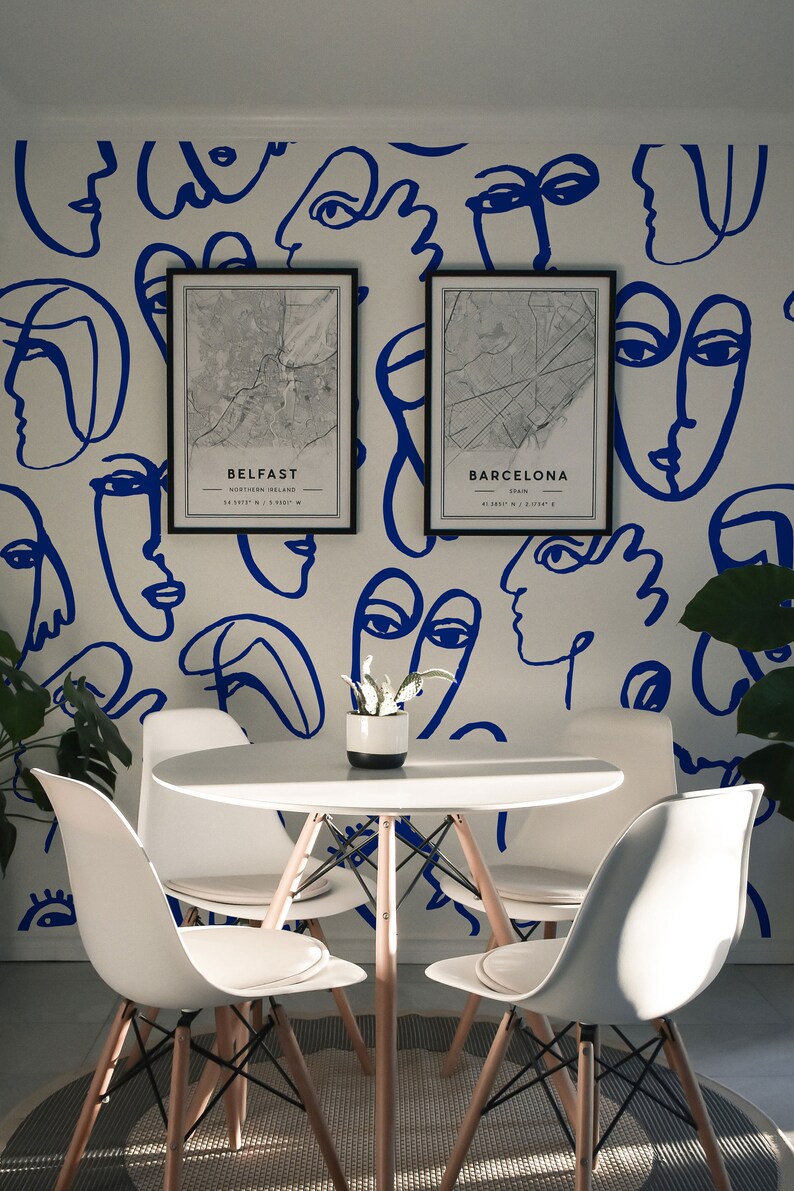 Abstract Female Face Wall Mural: Minimalist Line Art Peel and Stick ...