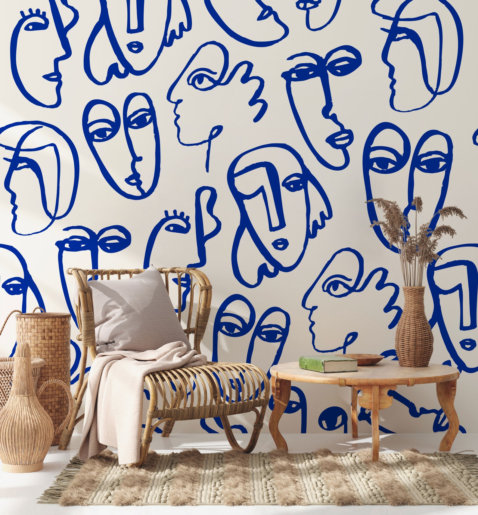 Abstract Female Face Wall Mural: Minimalist Line Art Peel and Stick ...