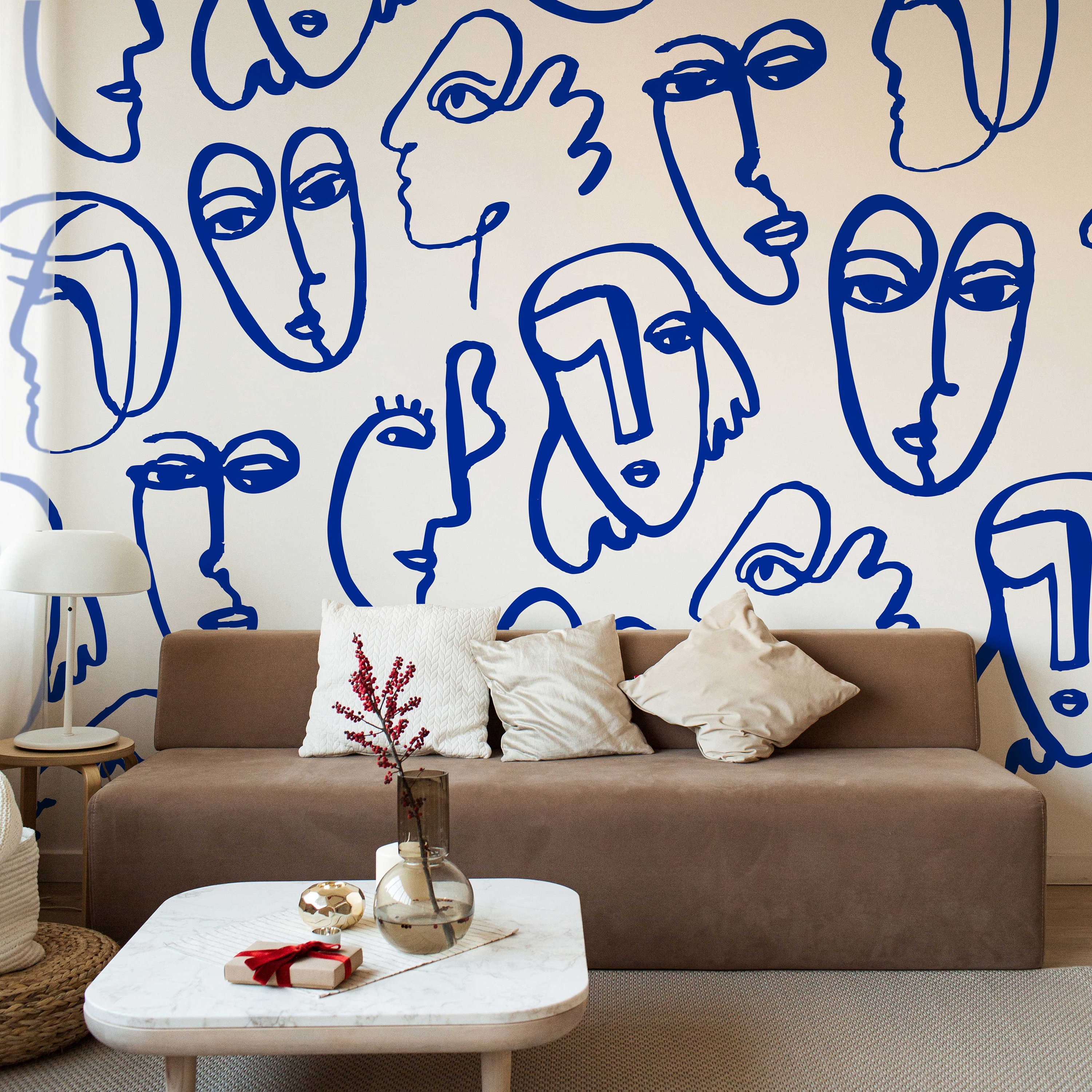 Abstract Female Face Wall Mural: Minimalist Line Art Peel and Stick ...