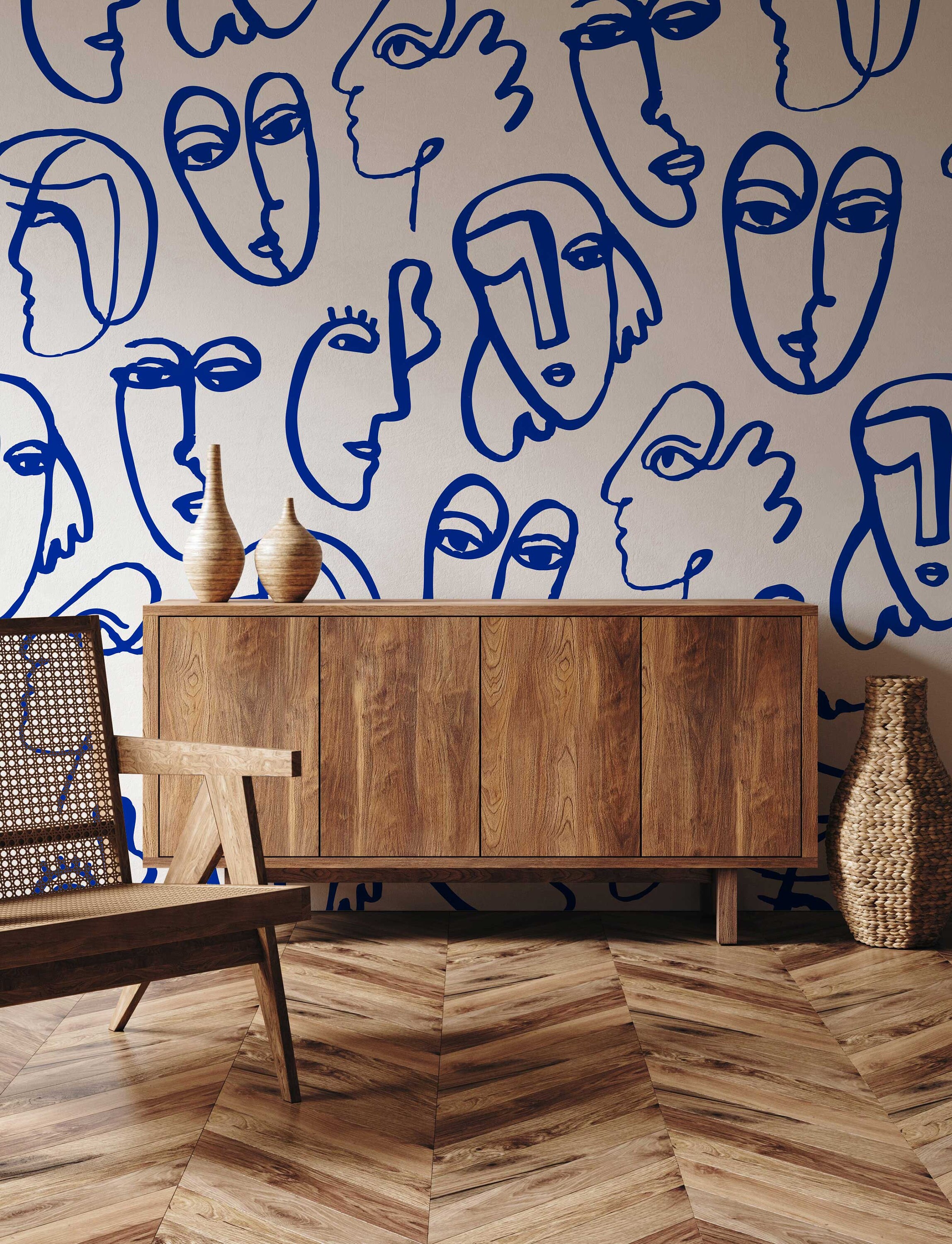 Abstract Female Face Wall Mural: Minimalist Line Art Peel and Stick ...