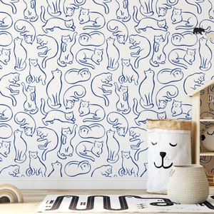 Kitten Wallpaper: Blue Cat Removable Peel and Stick Mural - Etsy