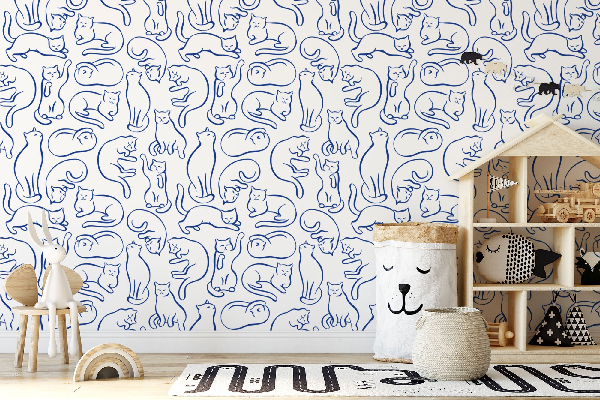 Kitten Wallpaper: Blue Cat Removable Peel and Stick Mural - Etsy