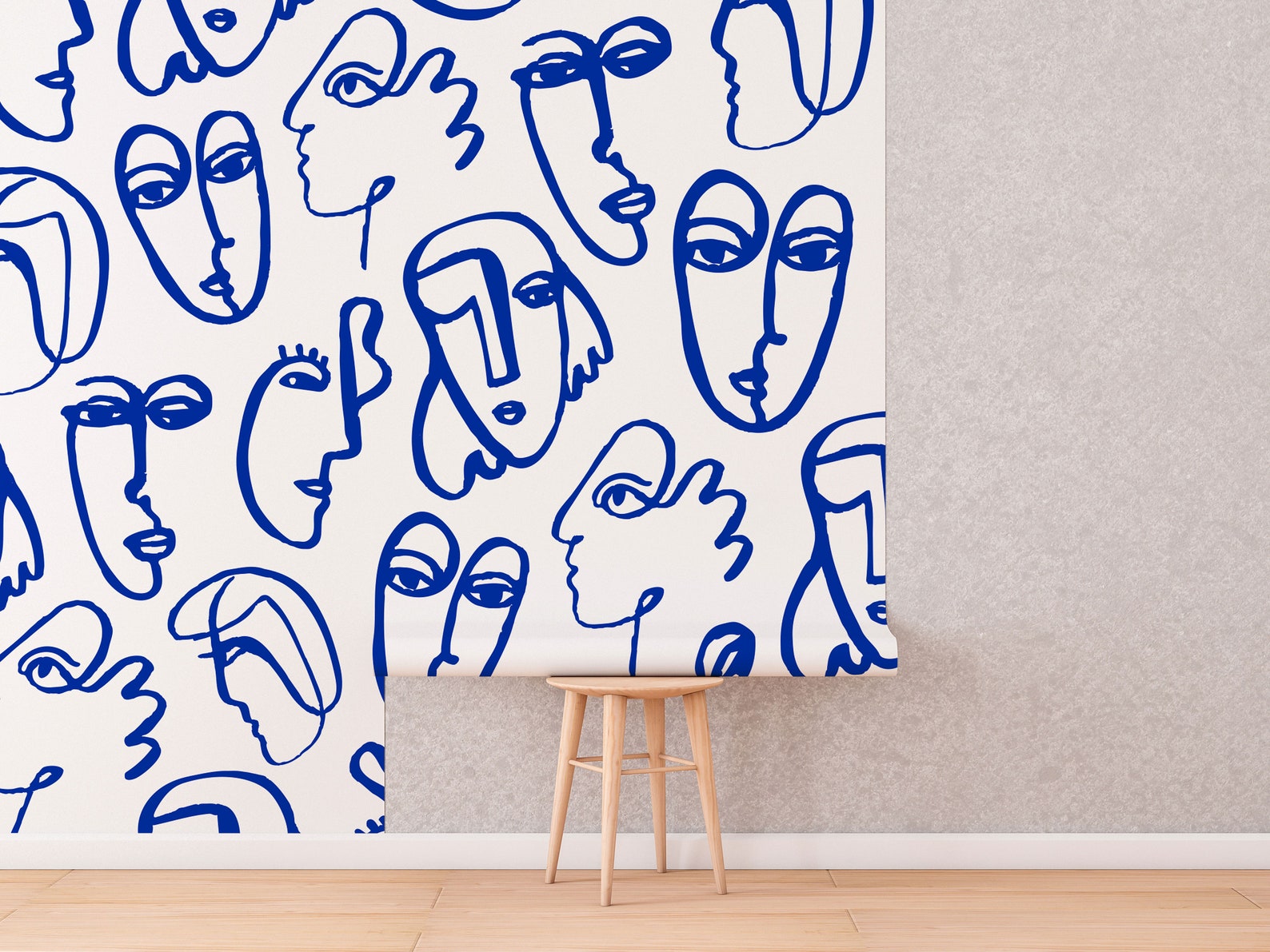 Abstract Female Face Wall Mural: Minimalist Line Art Peel and Stick ...