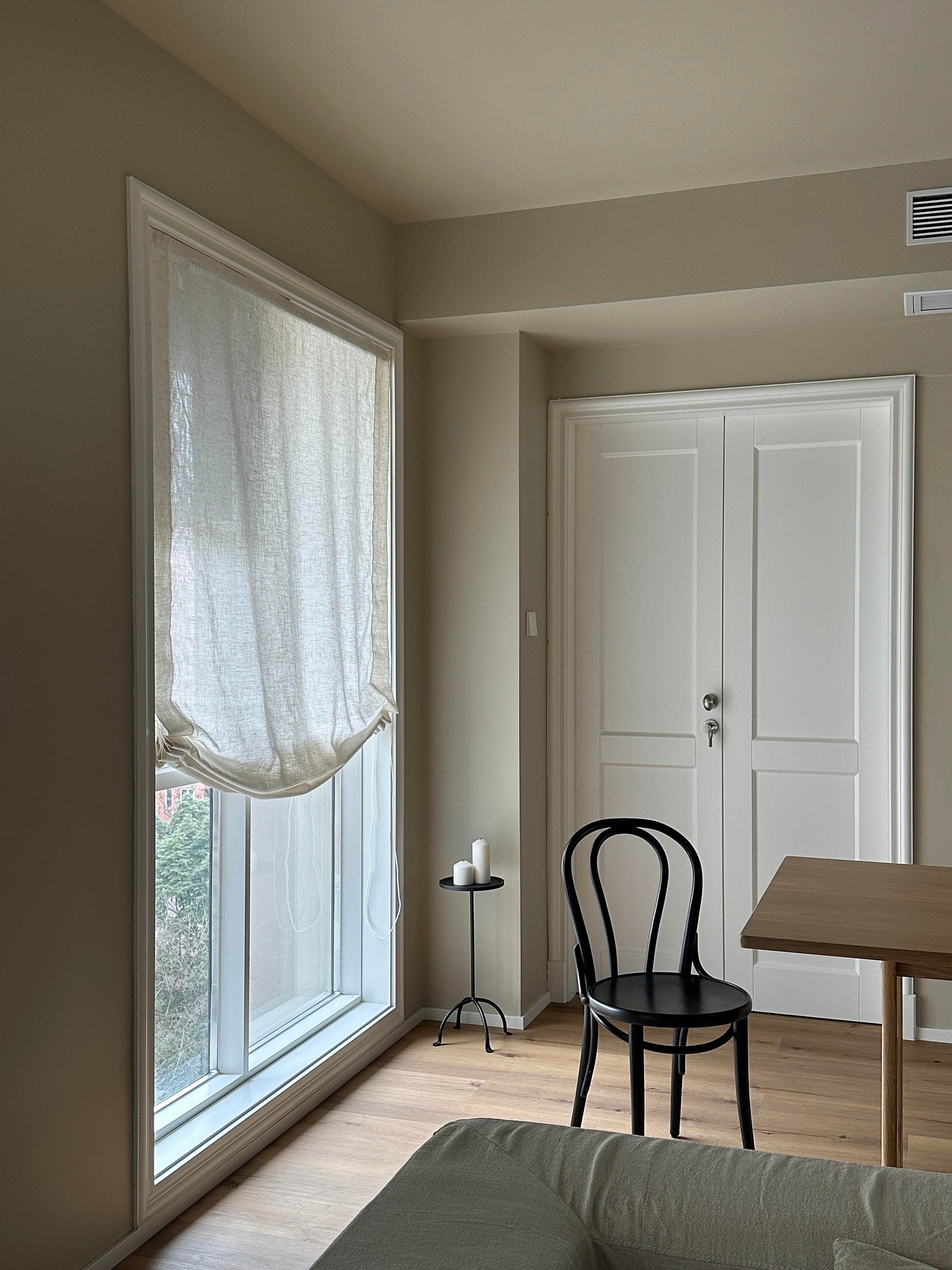Natural Color 100% Linen Roman Shade With Chain Mechanism, Window ...