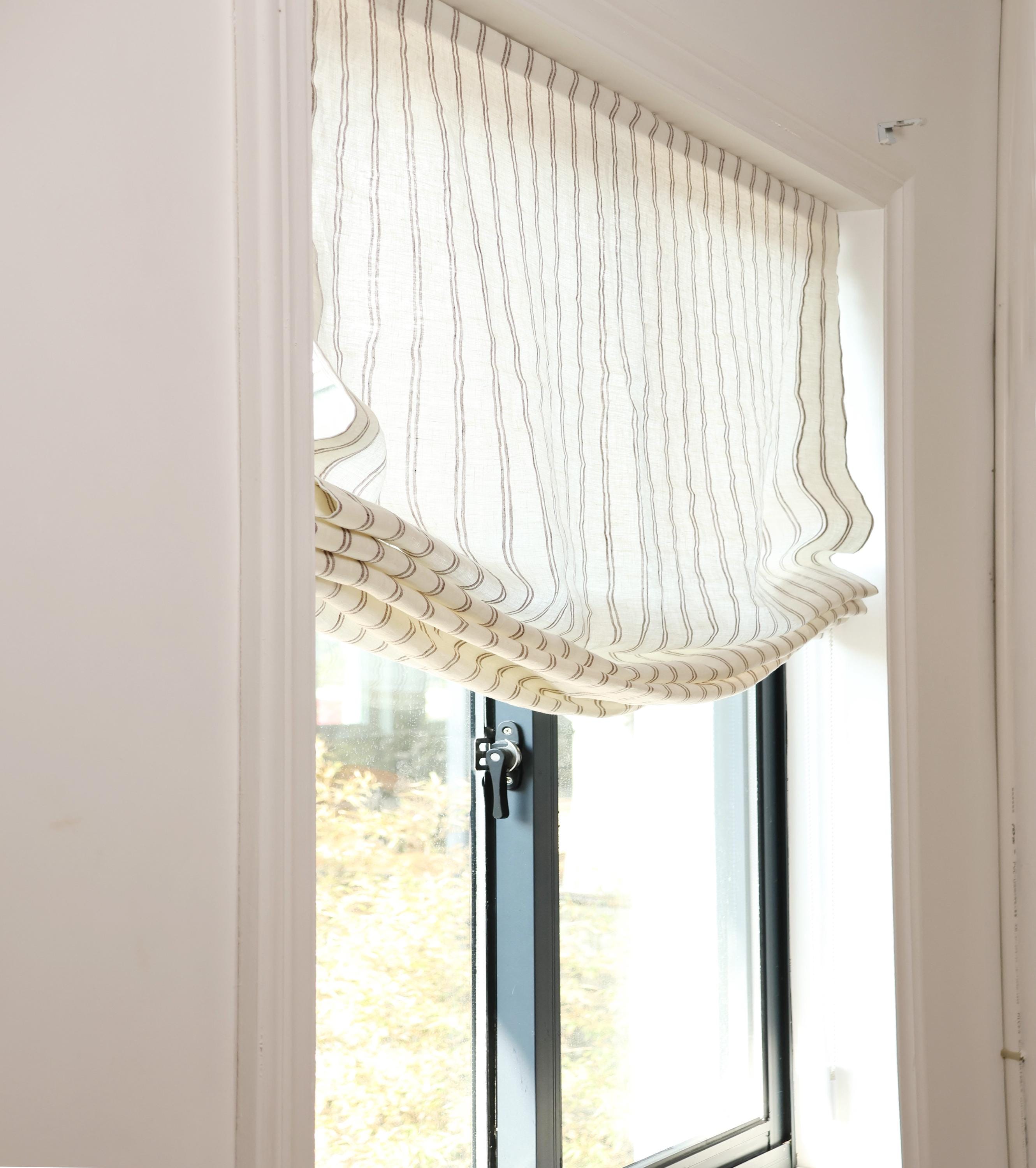 Natural Color 100% Striped Linen Roman Shade With Chain Mechanism ...