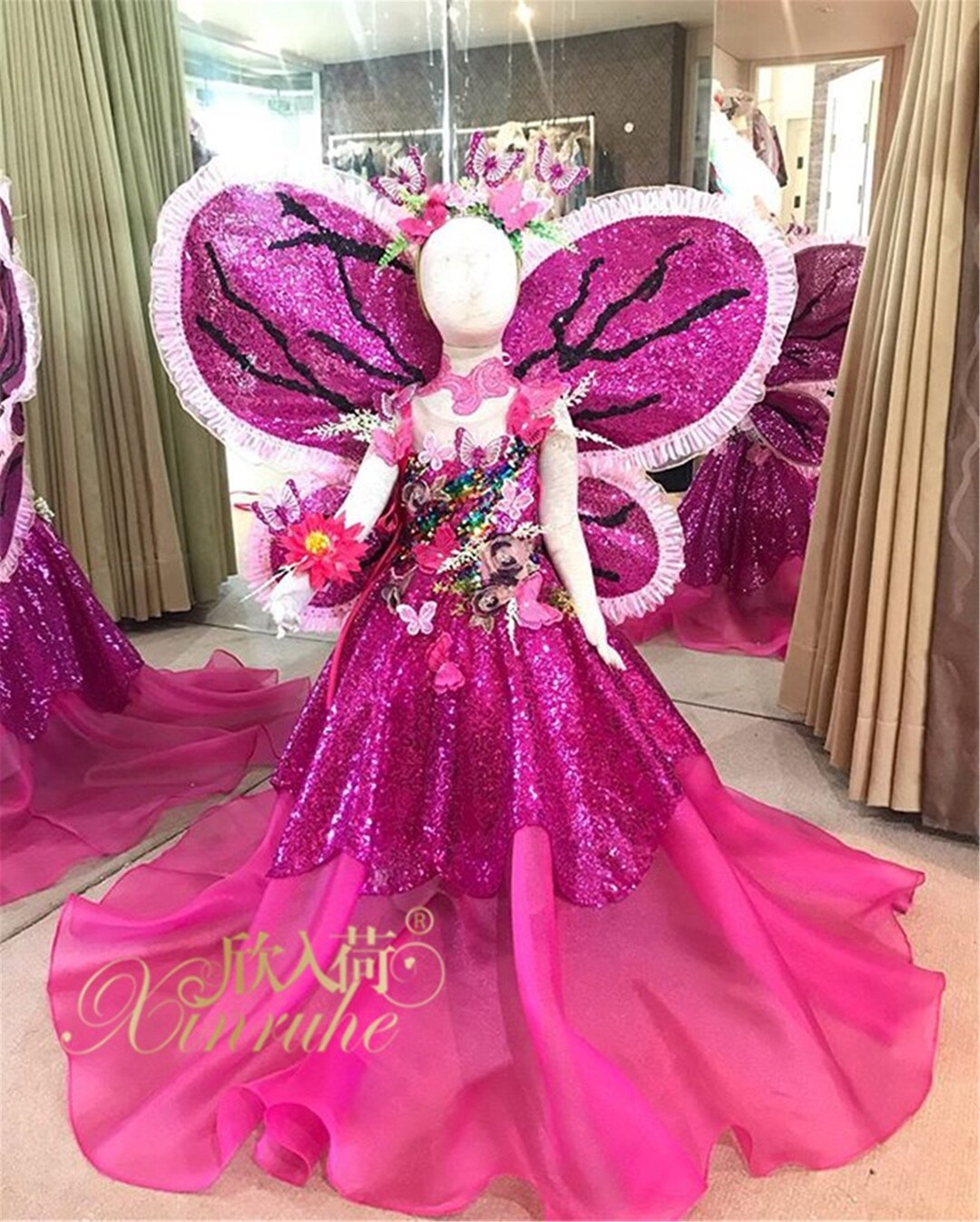 Children Girls Fairy Dresses Gowns With Wing Hot Pink Fairy Style Girls ...