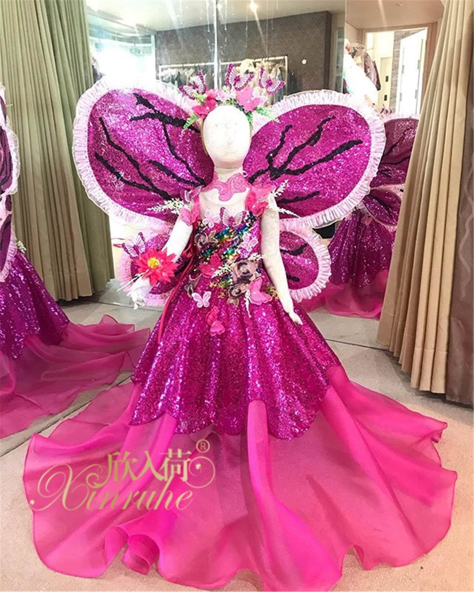 Children Girls Fairy Dresses Gowns With Wing Hot Pink Fairy - Etsy
